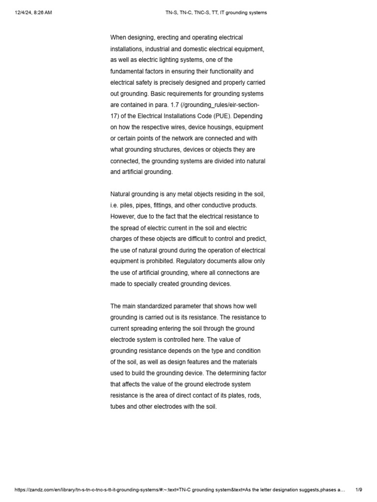 TN-S, TN-C, TNC-S, TT, IT Grounding Systems | PDF | Power (Physics ...