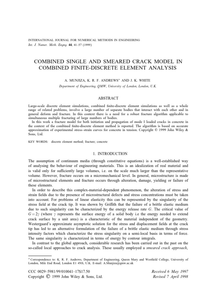 Combined Single And Smeared Crack Model In Combined Finite Discrete