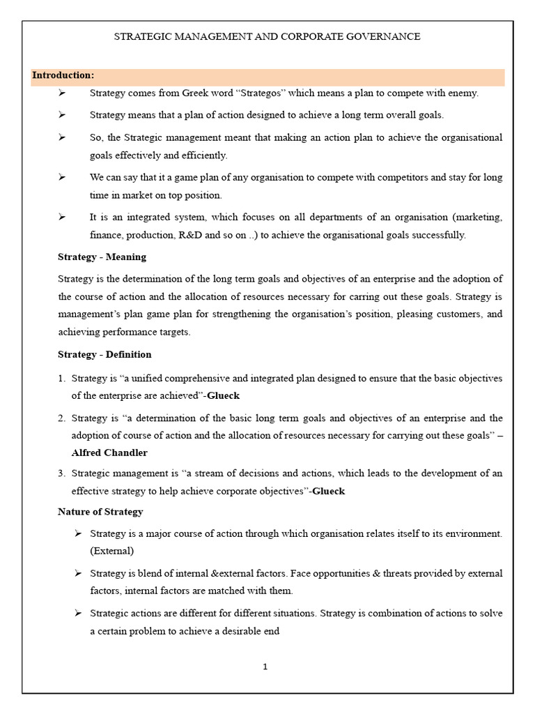 SM complete notes | PDF | Strategic Management | Goal