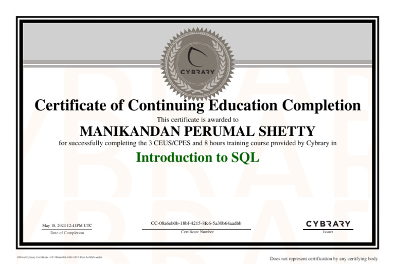 Cybrary Cert Introduction To SQL PDF | PDF