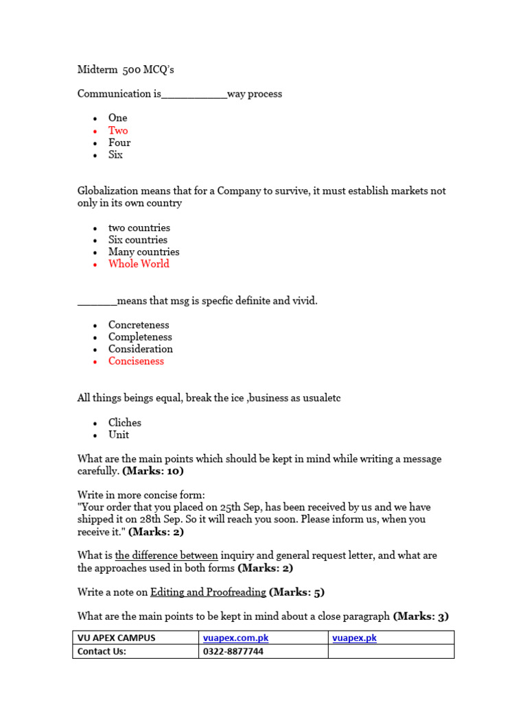 Eng301 Midterm Solved Mcqs 500 | PDF | Communication | Memorandum