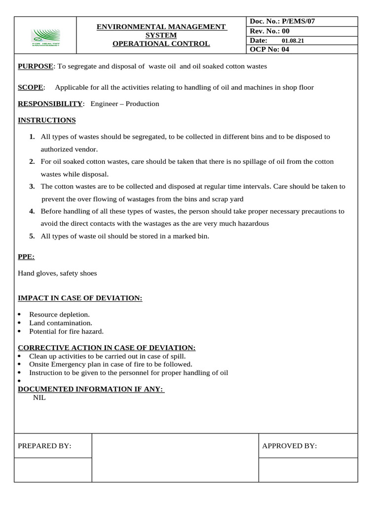 OCP-4 Oil Soaked Cotton Waste | PDF