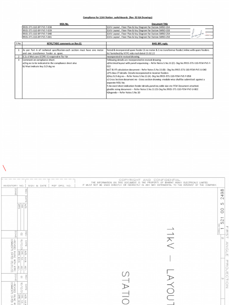 9915-371-110-Bp-Pve-F-038-02 11KV - Layout, Floor Plan & Keydiagram For Unit SWBD 1sa - (0ba) | PDF