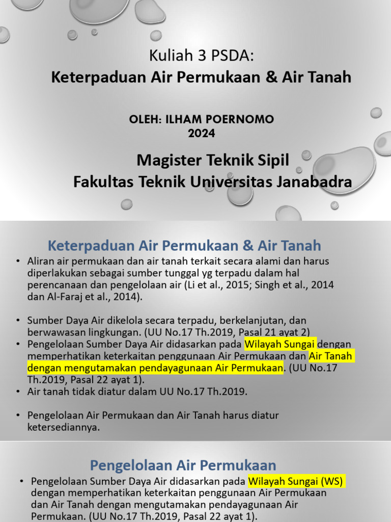 Kuliah3 PSDA-Keterpaduan Air Permukaan & Air Tanah | PDF