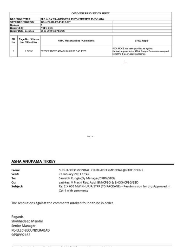 SLD & Ga Drawing For Unit-1 Turbine PMCC #1da | PDF | Economy Of India