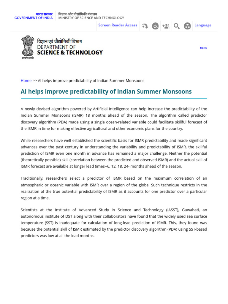 AI Enhances Indian Monsoon Forecasting | PDF | Prediction | Artificial ...