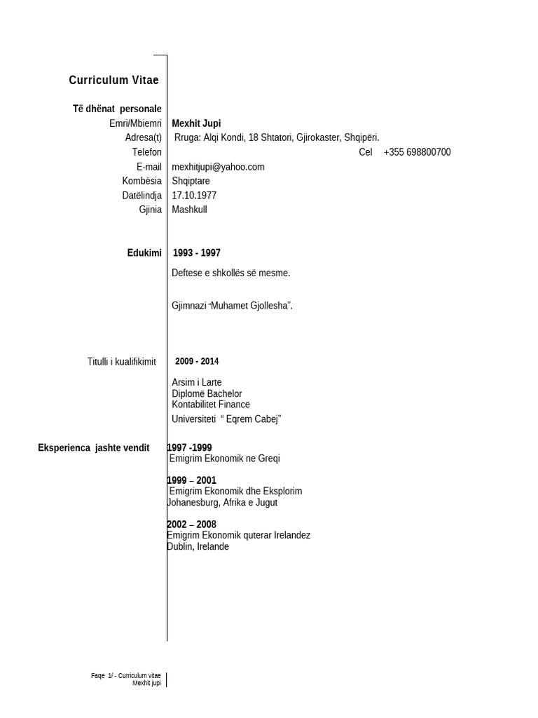 Mexhit Jupi CV | PDF