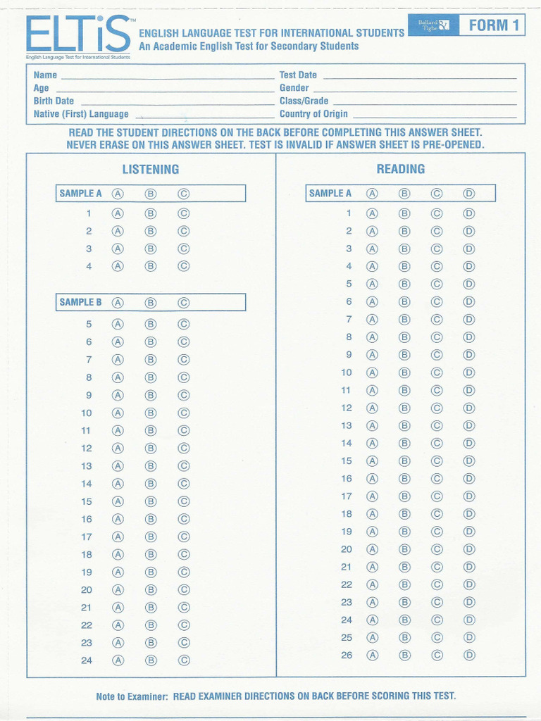 ELTIS Test Answer Sheet | PDF