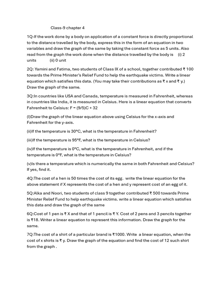 Class 9 Ch-4 Linear Eq^ | PDF