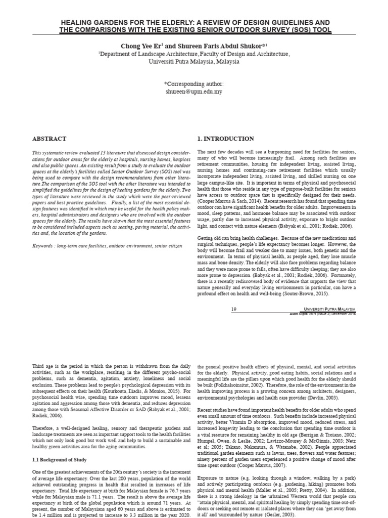 Healing Gardens For The Elderly: A Review of Design Guidelines | PDF ...