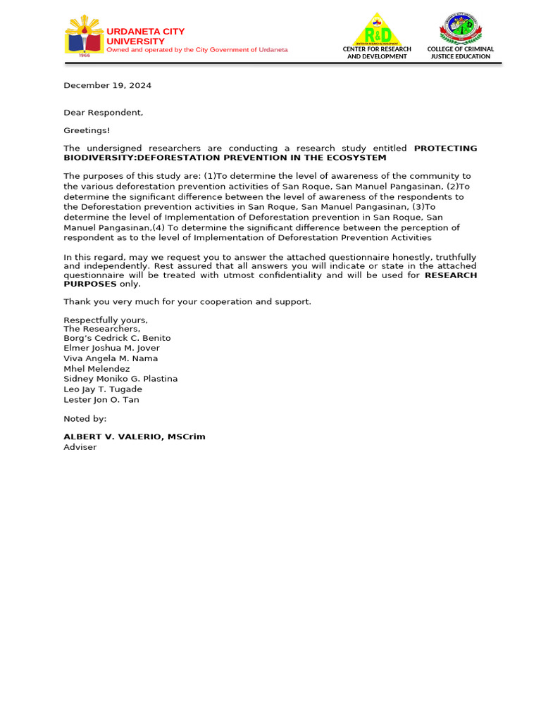 9.a Sample Letter To The Respondents | PDF