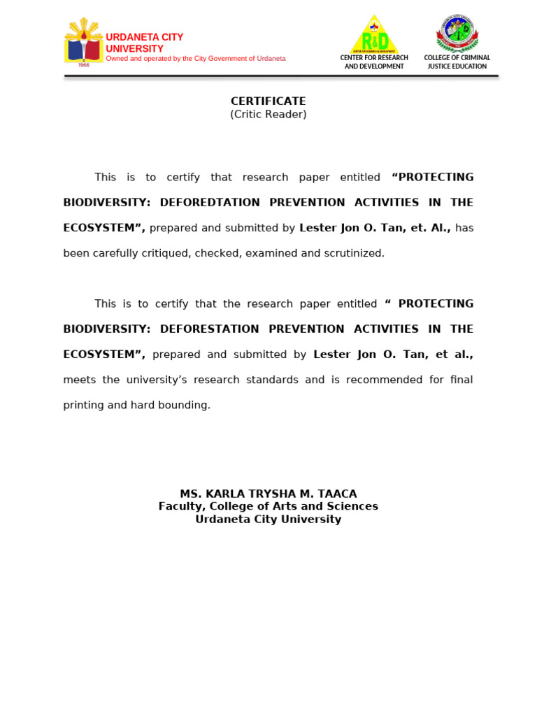 Biodiversity Protection Research Certificate | PDF