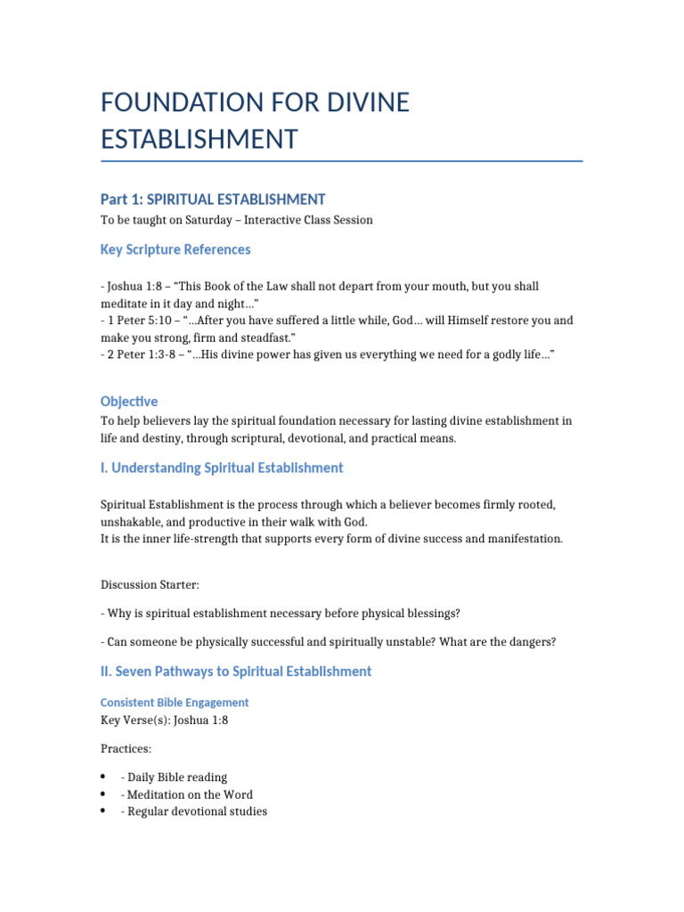 Spiritual Establishment Teaching | PDF | Prayer | Bible