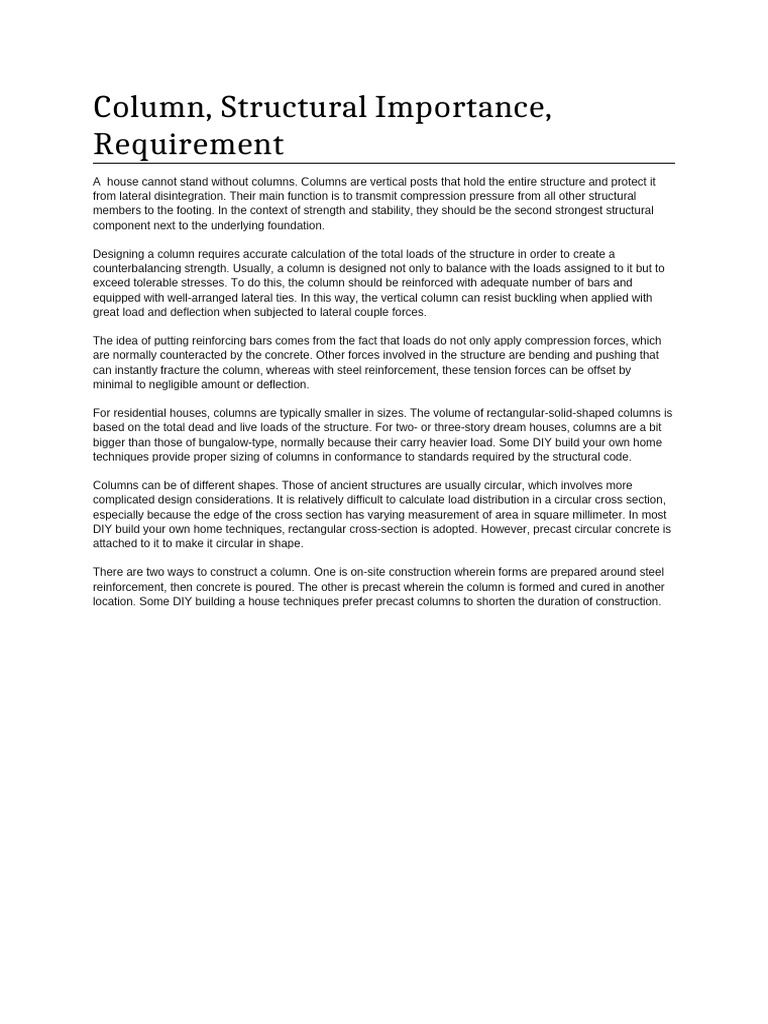 Column, Structural Importance, Requirement | PDF | Column | Concrete