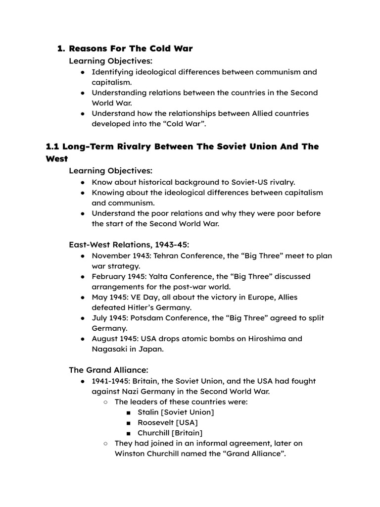 Cold War Notes | PDF | Allies Of World War II | Joseph Stalin