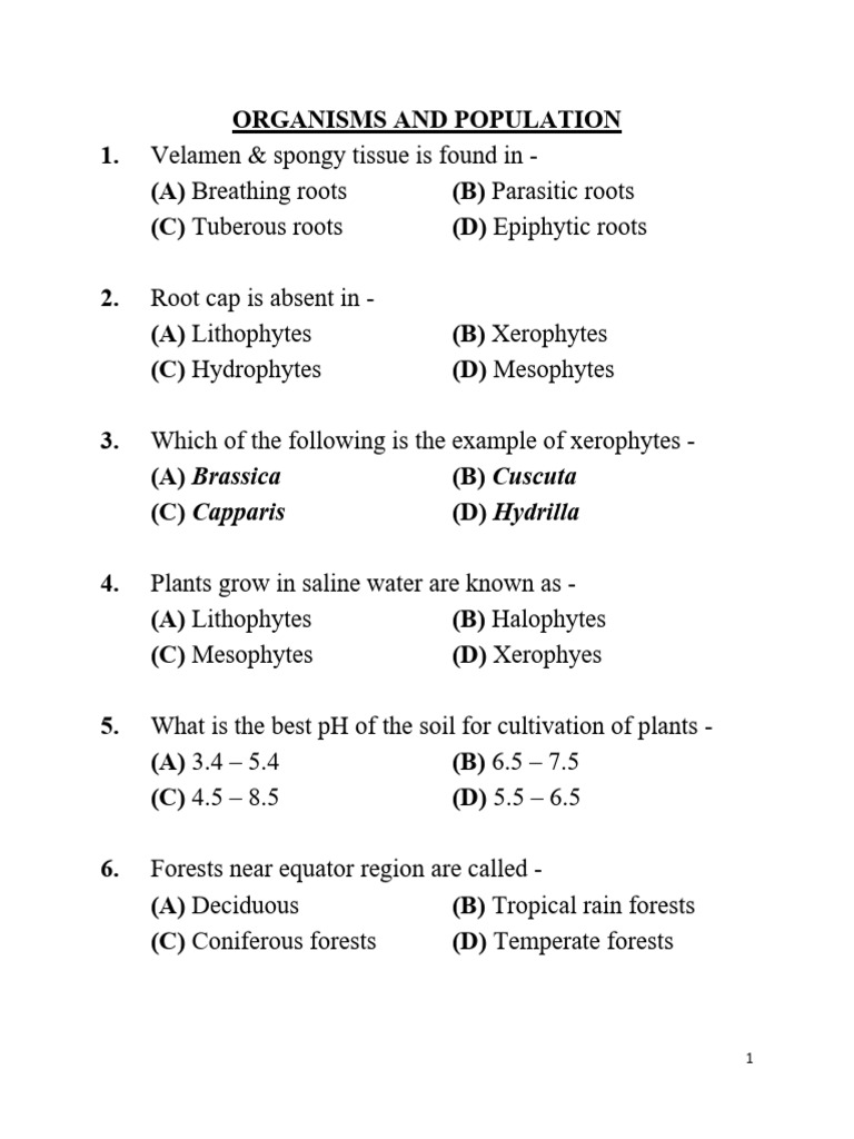 NEET Important Questions For Organisms and Population With Solutions ...