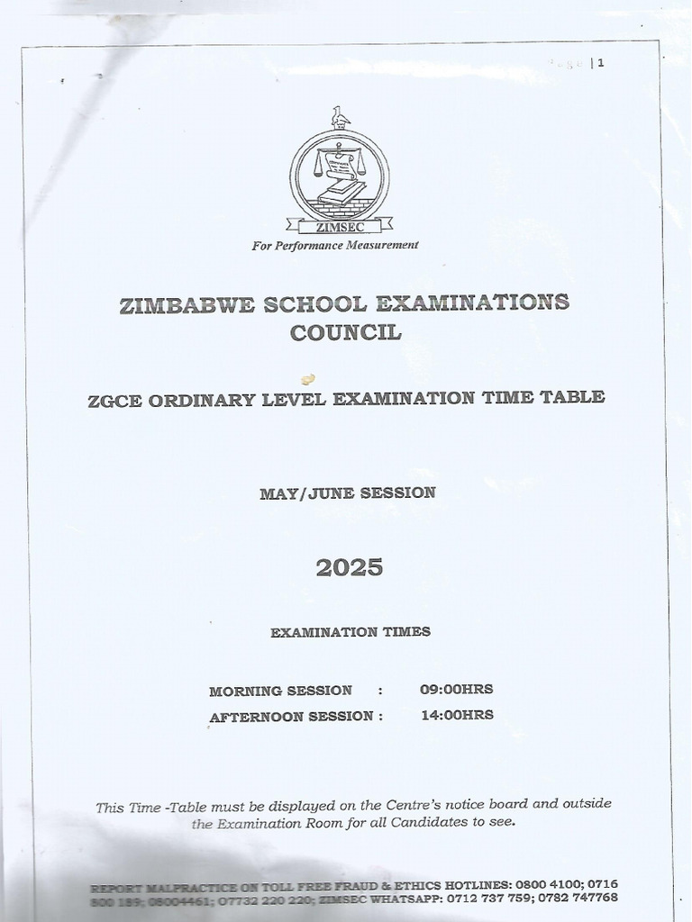 Zimsec June o Level Timetable 2025 | PDF