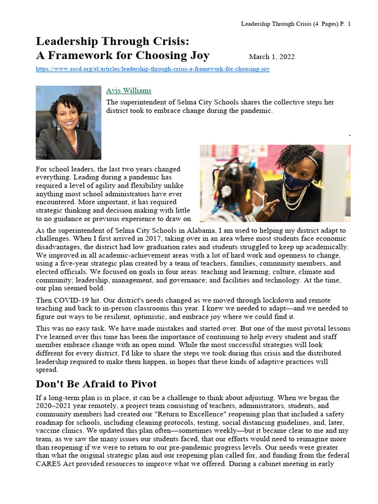 ASCD-Leadership Through Crisis | PDF | Swot Analysis