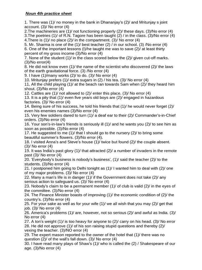 Noun and Pronoun Sheet 2nd Level | PDF