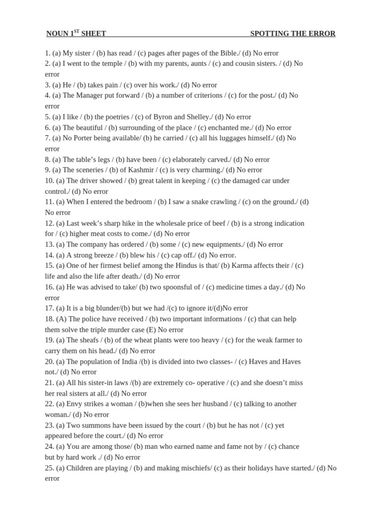 Noun All Sheets Updated | PDF | Plural