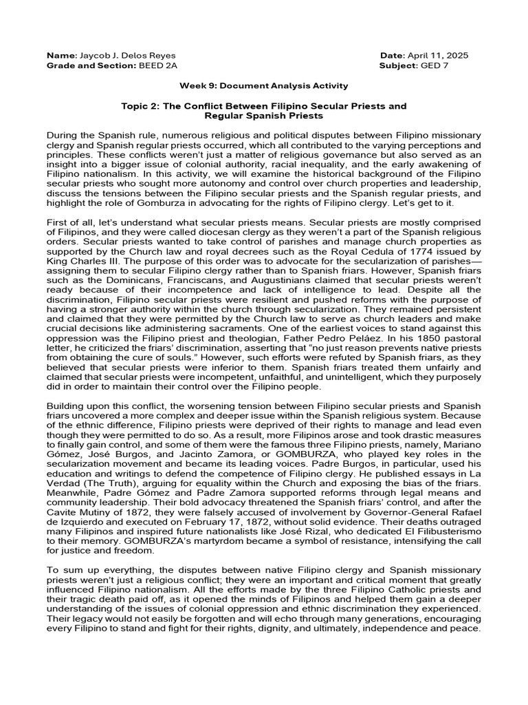Week 9 - Document Analysis Activity - Delos Reyes, Jaycob J. | PDF