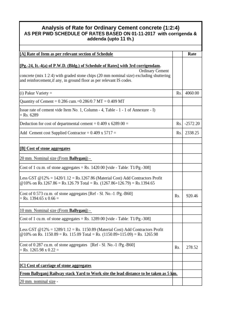 Updated Rate Analysis of Concrete | PDF | Concrete | Architectural Design