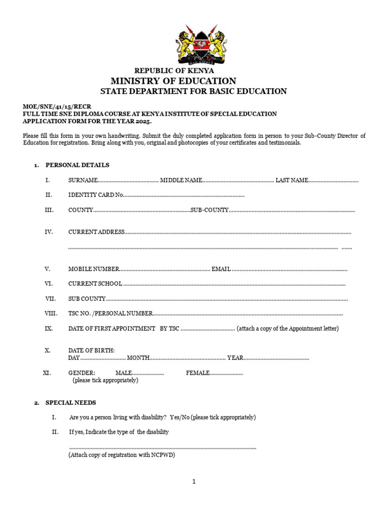 MOE Application Form 2025-1 | PDF | Disability