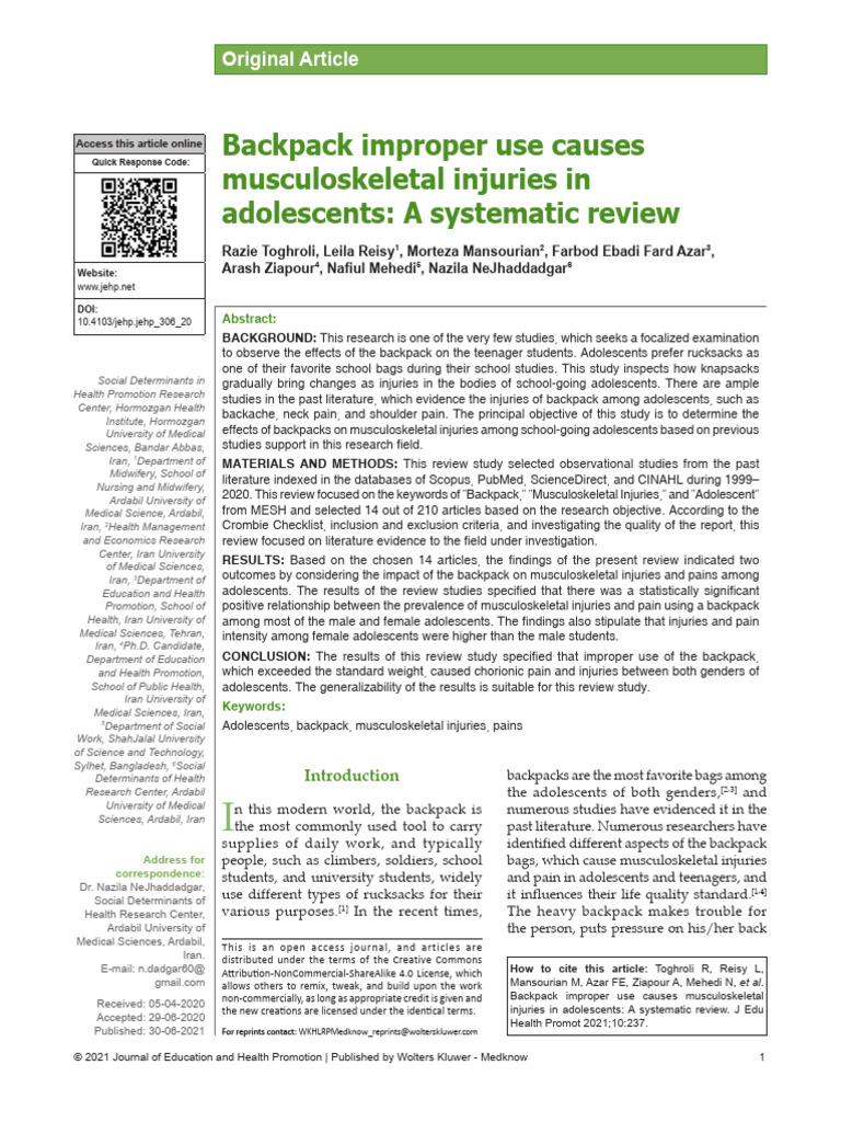 Backpack Improper Use Causes Musculoskeletal.228 | PDF | Backpack ...