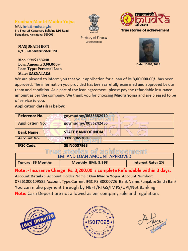 MANJUNATH KOTI Mudra Yojna | PDF | Banks | Insurance