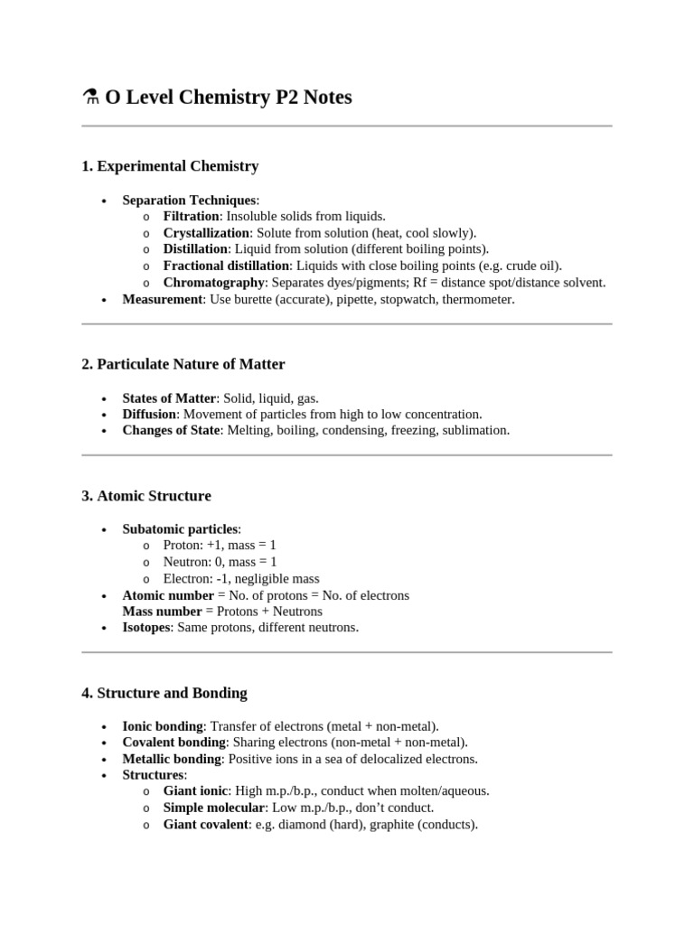 O Level Chemistry P2 Study Guide | PDF | Alkene | Salt (Chemistry)