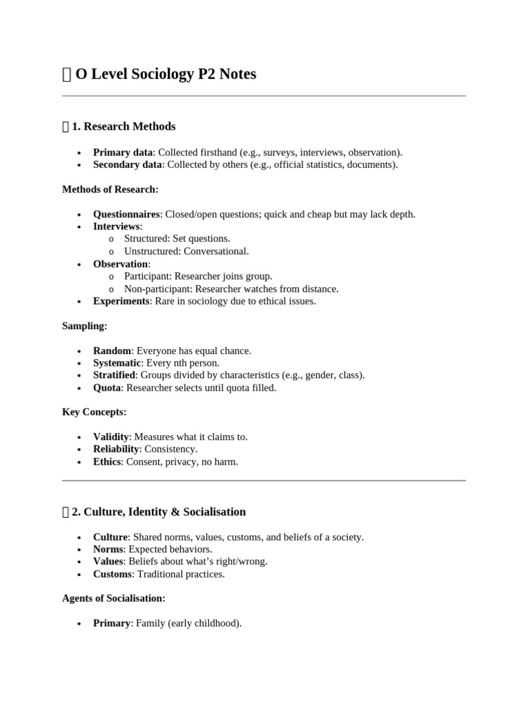 ? O Level Sociology P2 Notes | PDF | Deviance (Sociology) | Socialization