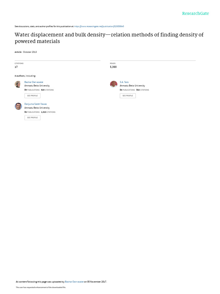 Water Dispacement and Bulk Density | PDF | Density | Composite Material