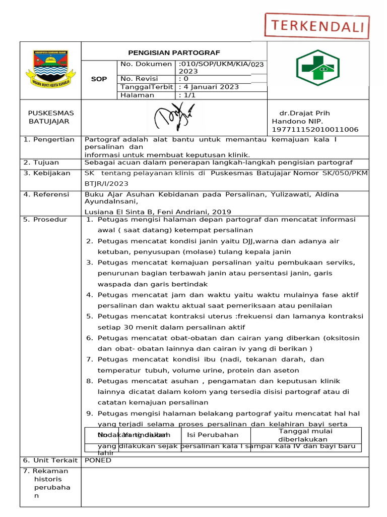 Sop Pengisian Partograf | PDF