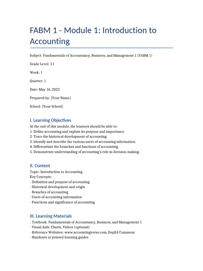 FABM1 Module1 Introduction To Accounting | PDF | Accounting | Information