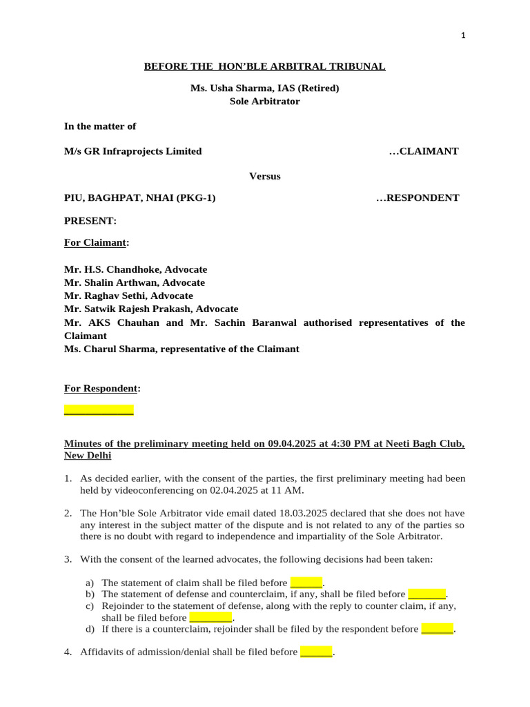 PASA- Draft Procedural Order | PDF | Affidavit | Witness