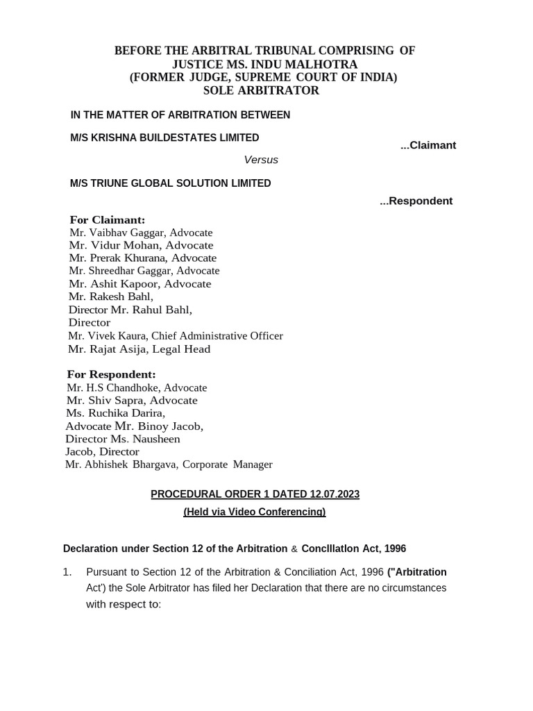 Procedural Order - 12.07.2023 PO 1 | PDF | Affidavit | Witness