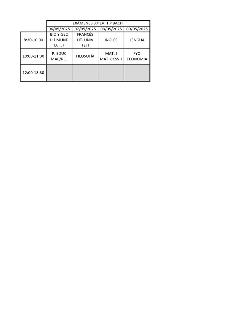 Exámenes 3. Ev. 1.º Bach. | PDF