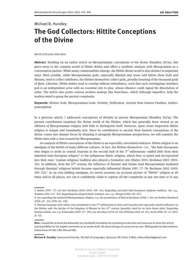 The God Collectors. Hittite Conceptions of the Divine. | PDF | Deities | Mythological Characters