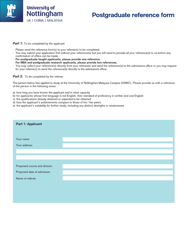 Postgraduate Reference Form | PDF