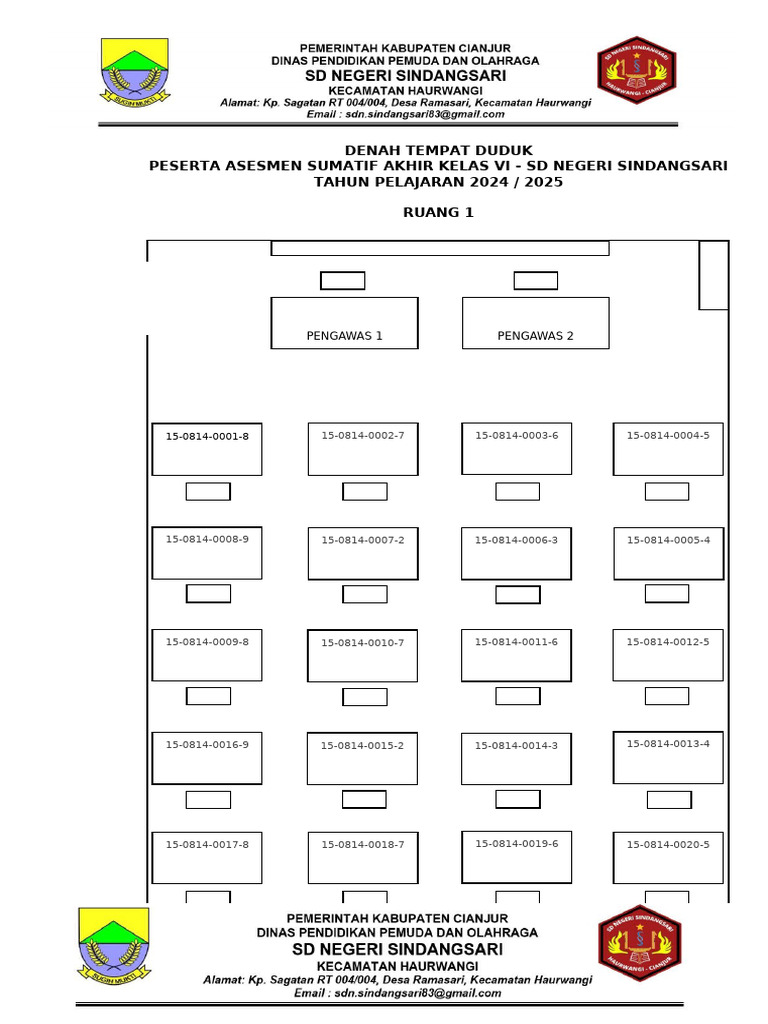 Denah Tempat Duduk Ujian Sekolah 2025 | PDF