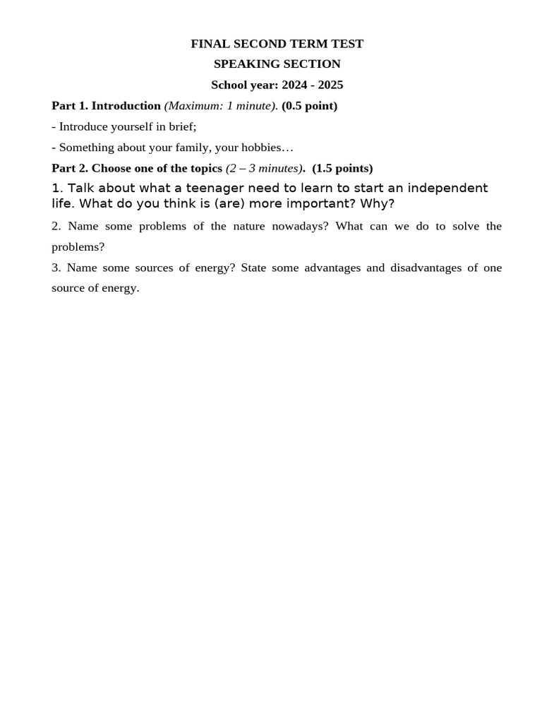 Speaking Test | PDF