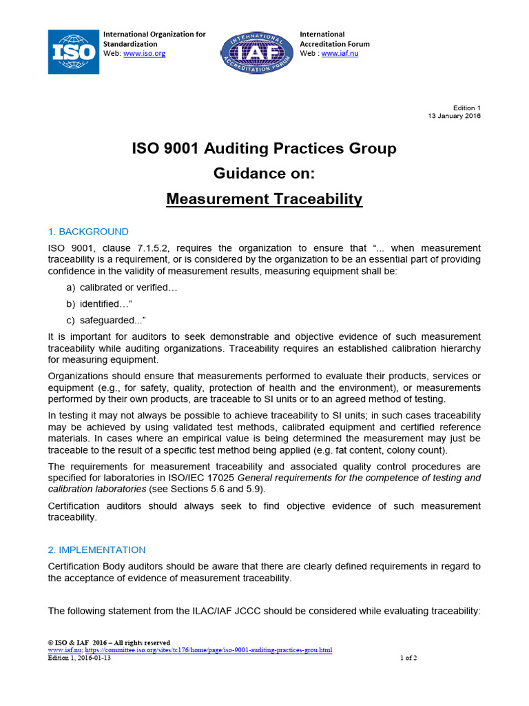 ISO-TC 176-TF - APG-MeasurementTraceability | PDF | Metrology | Calibration