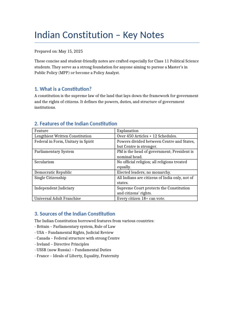 Indian Constitution Notes Enhanced Chahat | PDF | Constitution ...