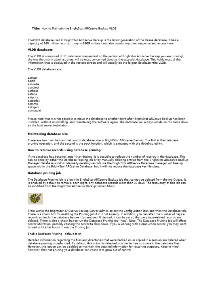 How To Maintain The BrightStor ARCserve Backup VLDB | PDF | Databases ...
