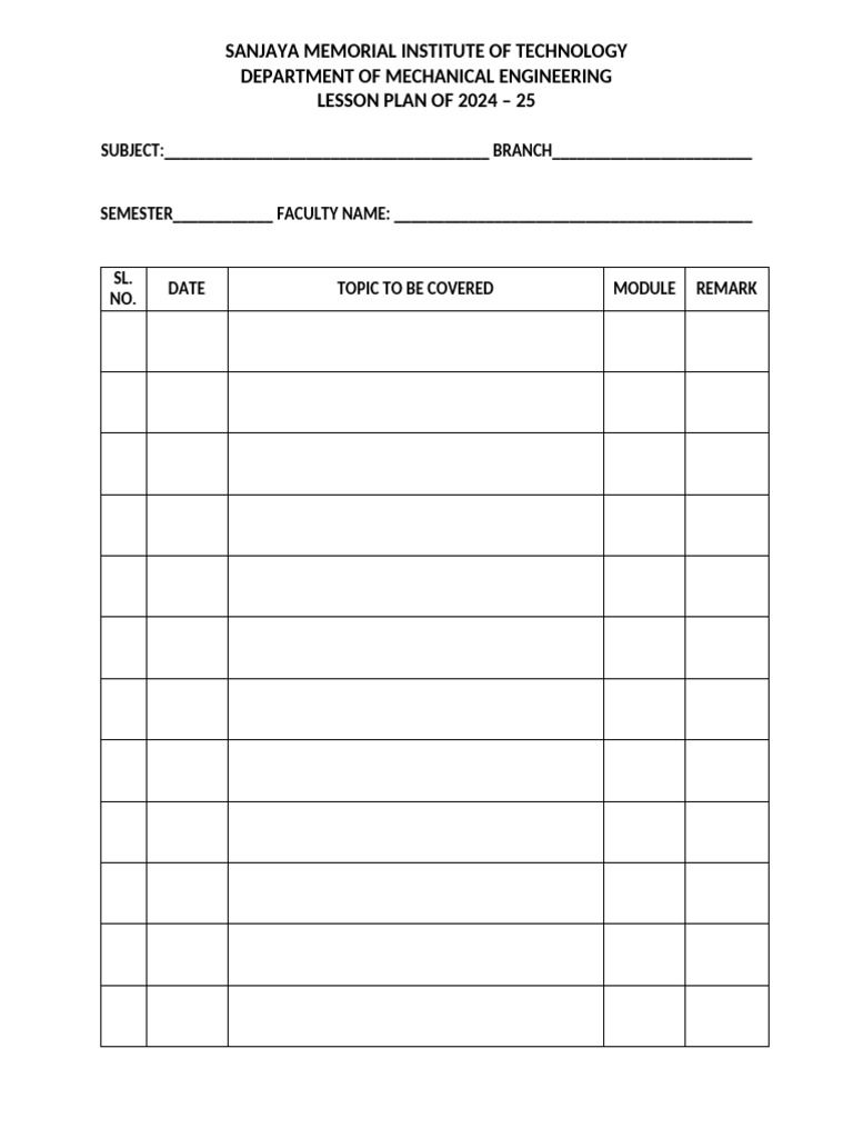 2024-25 Lesson Plans for Engineering Departments | PDF