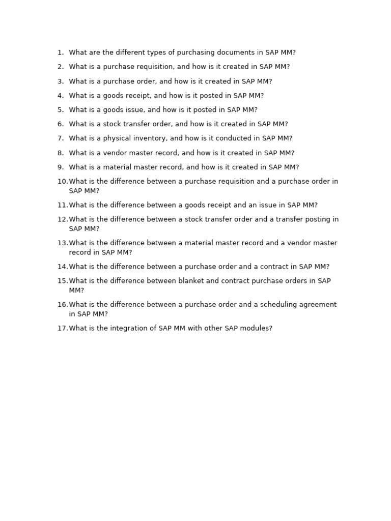 SAP Questions For Procurement | PDF