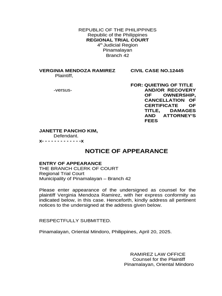 Notice of Appearance in Civil Case 12445 | PDF