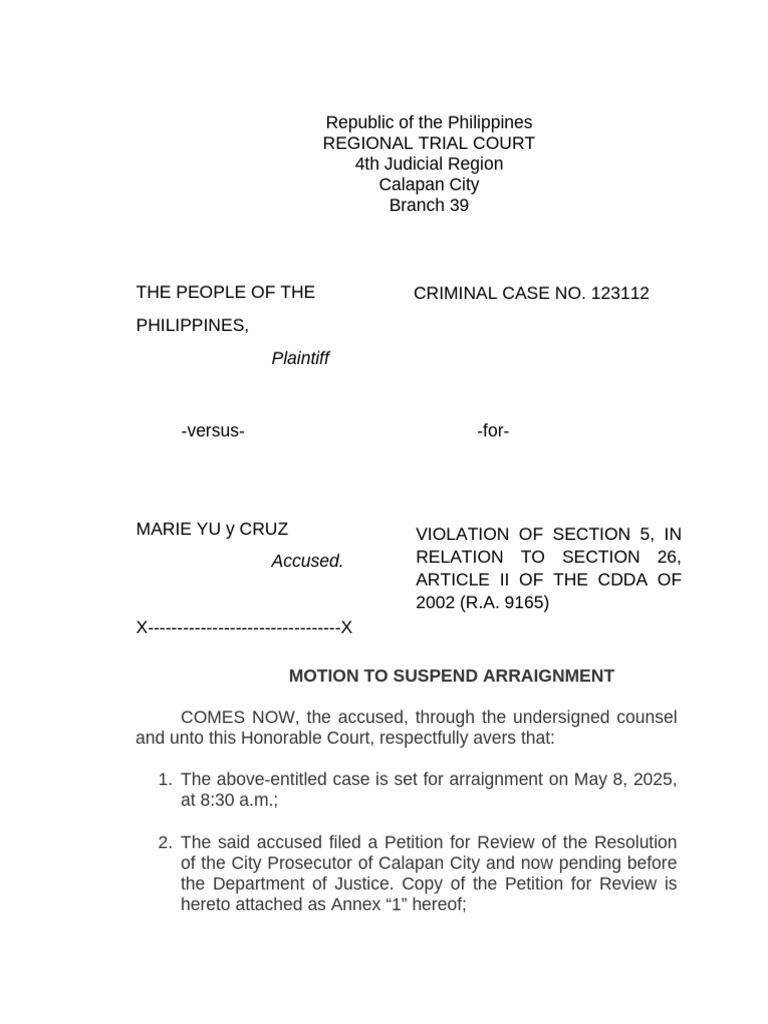 Form No. 45 Motion To Suspend Arraignment | PDF | Government ...