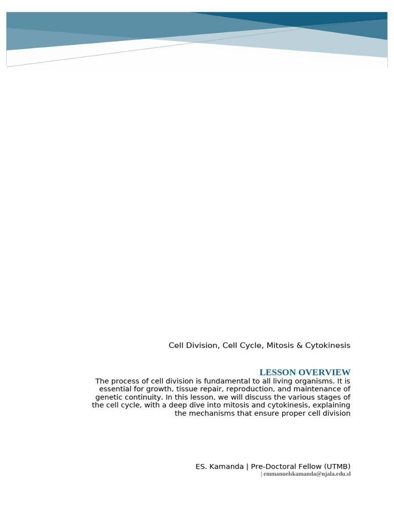 Cell Division: Mitosis & Cytokinesis Guide | PDF | Mitosis | Chromosome