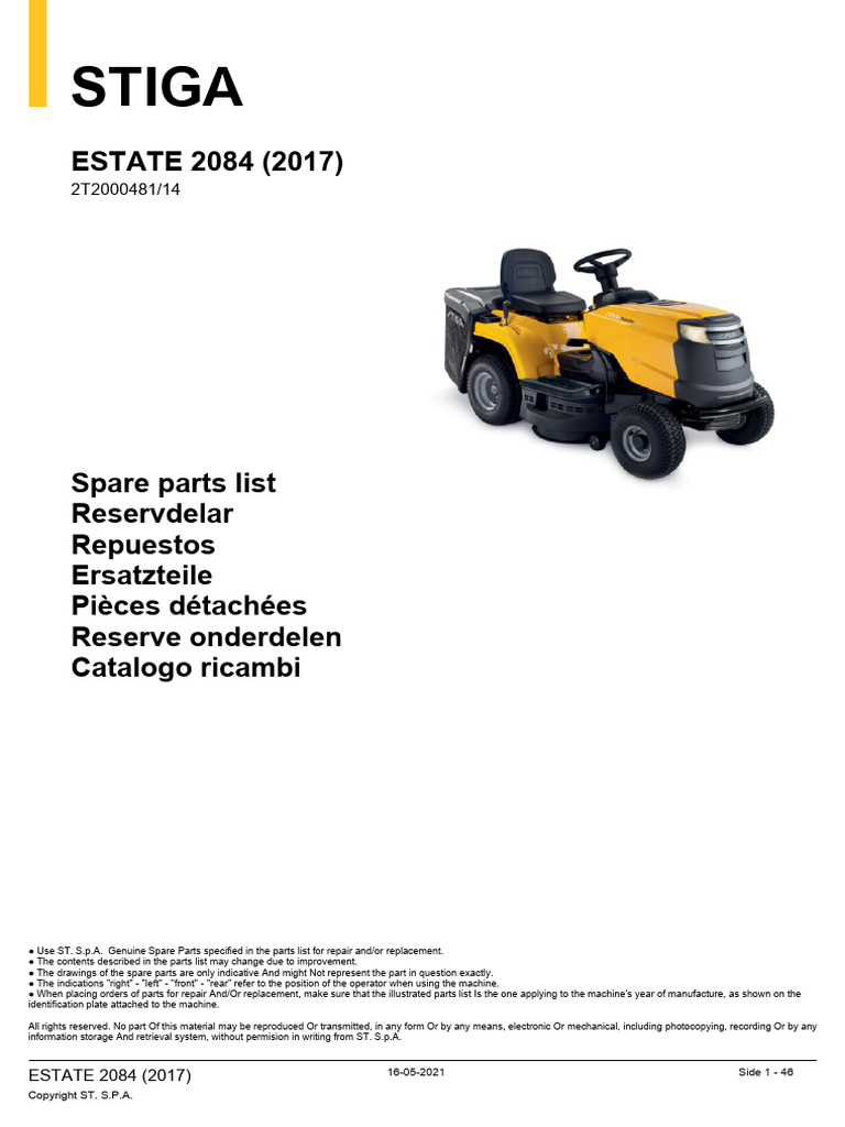 Stiga Havetraktor ESTATE 2084 2T2000481-14 1915 | PDF | Steering ...